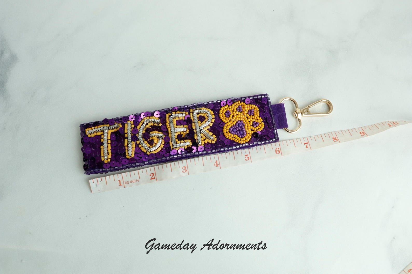 Tiger Paw Purple Yellow 6" Long Keychain, Seed, Sequins Wristlet ...