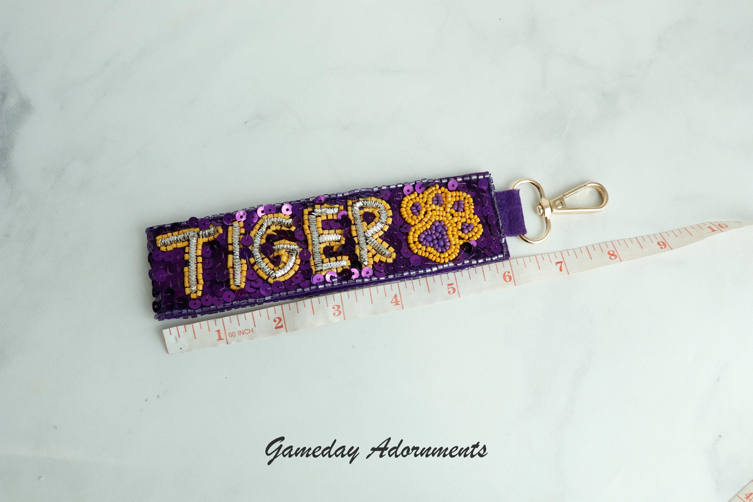 Tiger Paw Purple Yellow 6" Long Keychain, Seed, Sequins Wristlet ...
