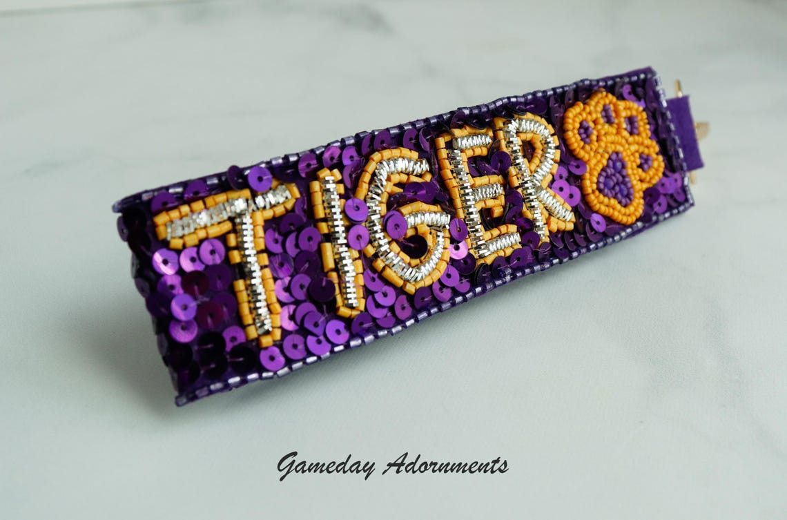 Tiger Paw Purple Yellow 6" Long Keychain, Seed, Sequins Wristlet ...