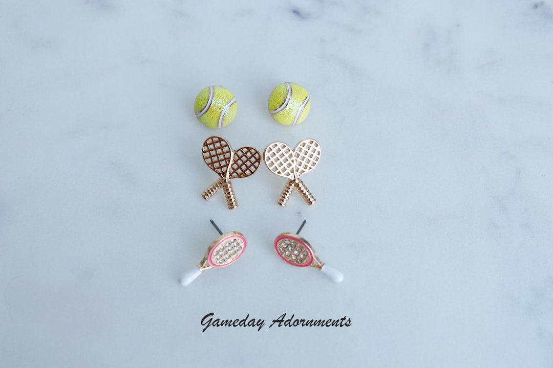 Dainty 6pc Enamel Tennis Racket Earrings Set - CZ Pink Edge Racket ...
