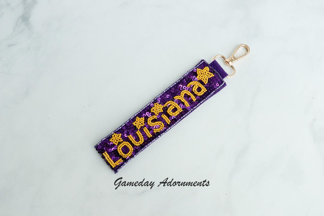 Louisiana Purple Yellow 6" Long Keychain, Seed, Sequins Wristlet ...
