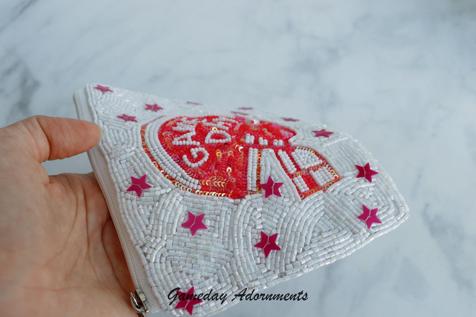 Pink Helmet Game Day Mini Sequins White Beaded Football Coin Purse ...