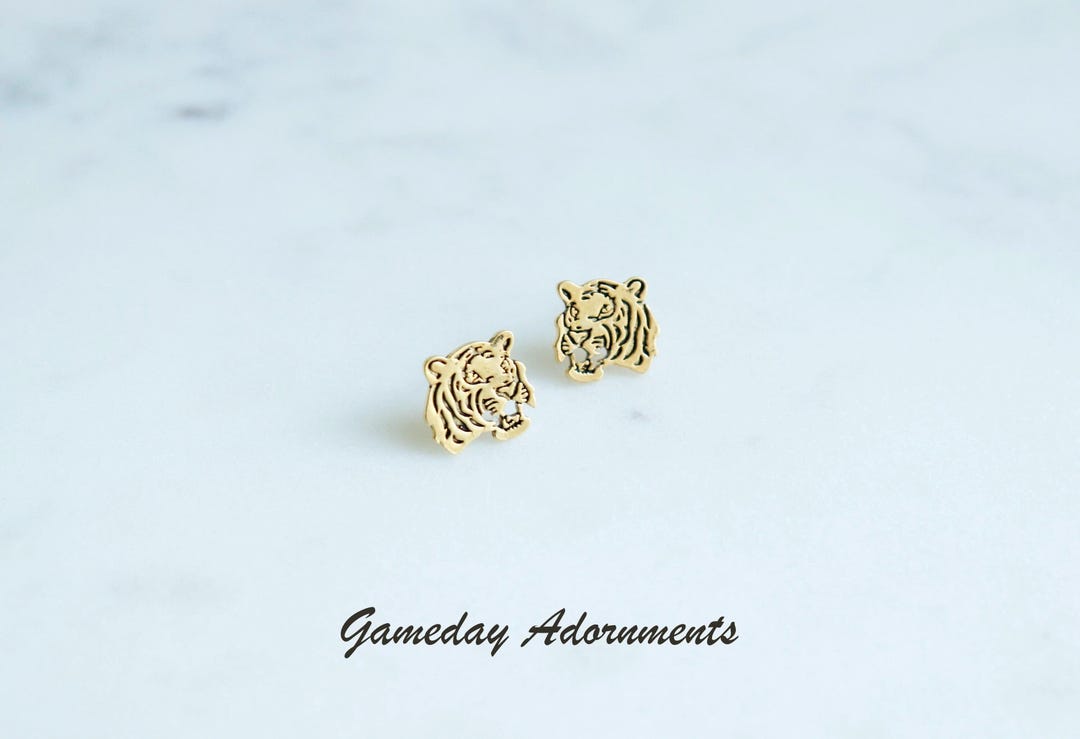 Tiger Head Studs, Dainty Tigers Earrings Gameday Ready, Gold or Silver, College, Gameday Attire ...
