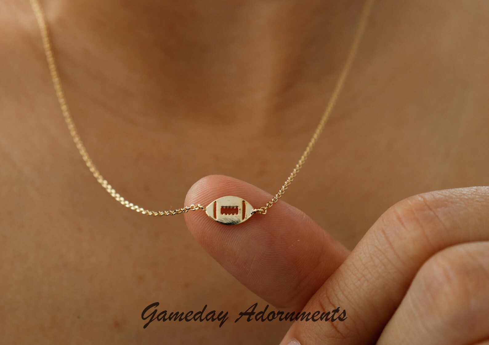 Tiny Cute Confetti Football Necklace, Dainty Gold Plated Brass Chain ...