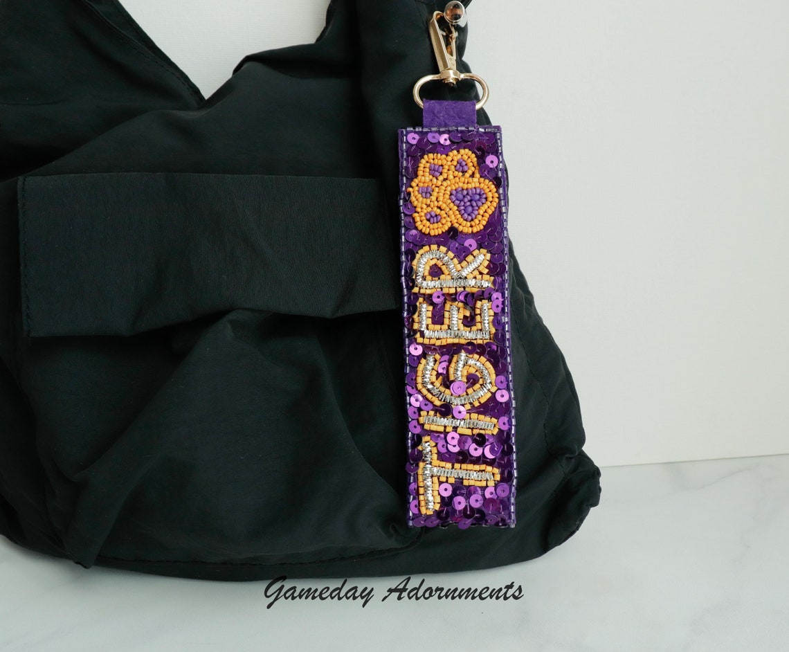 Tiger Paw Purple Yellow 6" Long Keychain, Seed, Sequins Wristlet ...