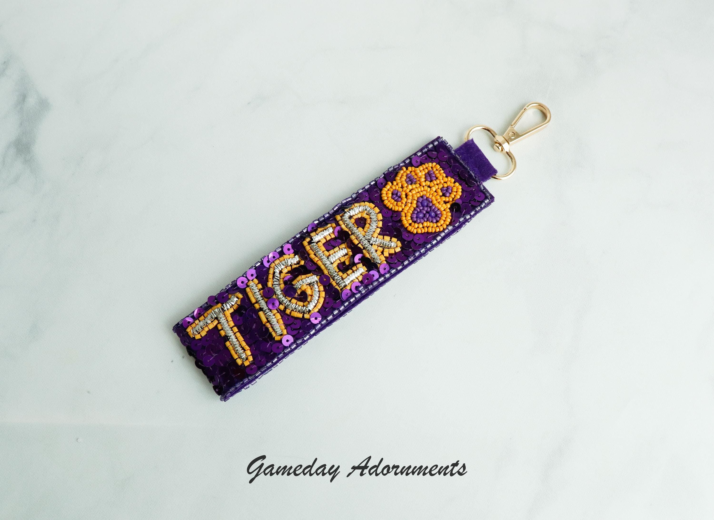 Tiger Paw Purple Yellow 6" Long Keychain, Seed, Sequins Wristlet ...