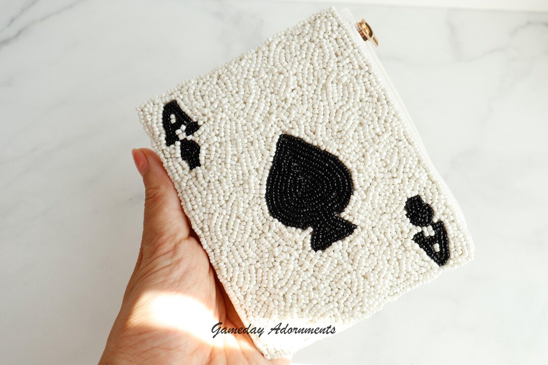 Beaded Ace of Spades Coin Bag, Card Player Travel Pouch Wallet, Las ...