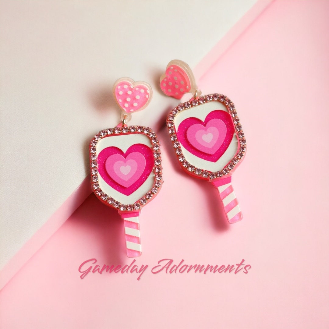 Playful Dangling Heart Pickleball Paddle With Rhinestines Edges, Pink ...
