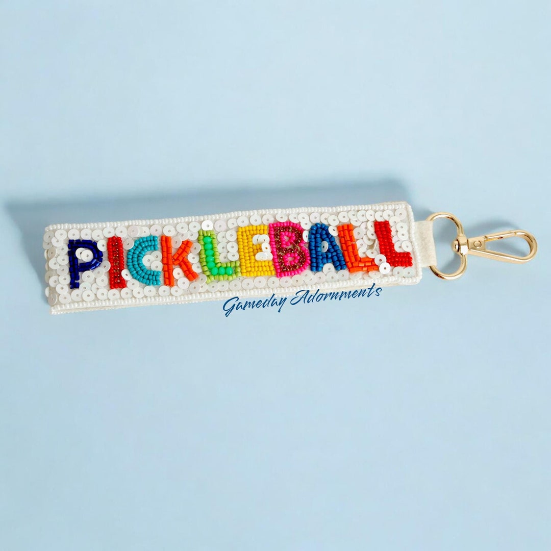 Beaded Rainbow Color Pickleball 6.75" Long Keychain, Gameday Pickle Ball Flair, Never Lost ...
