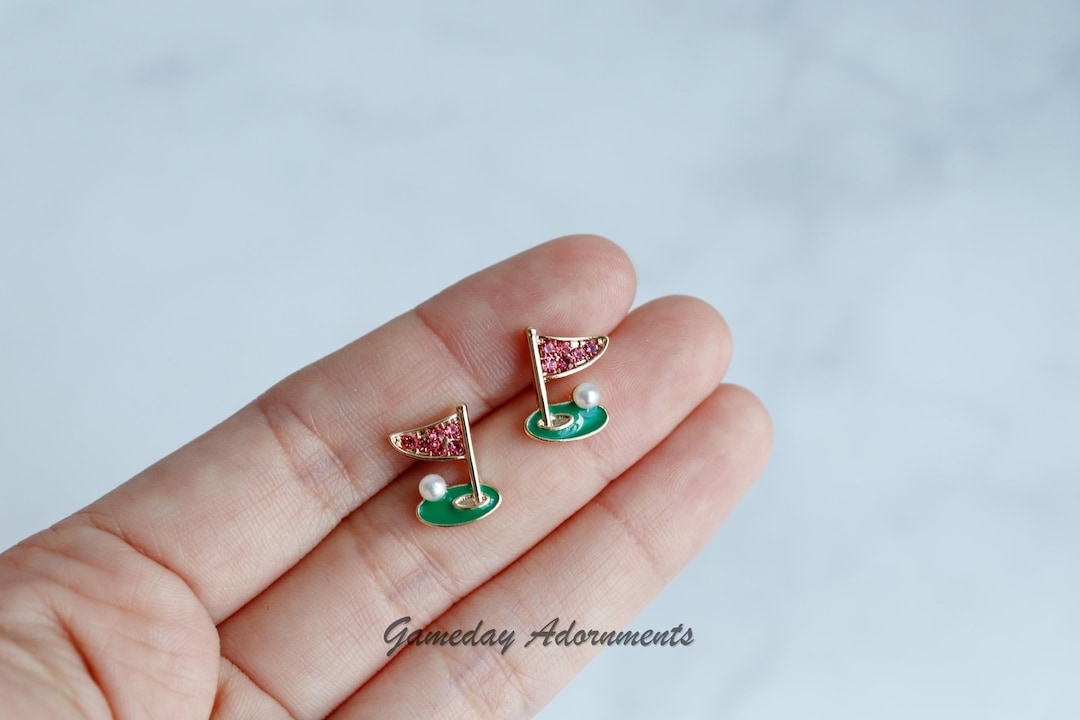 Cubic Paved Golf Flagstick Earrings, Dainty Cute Golfer Jewelry, Tee ...
