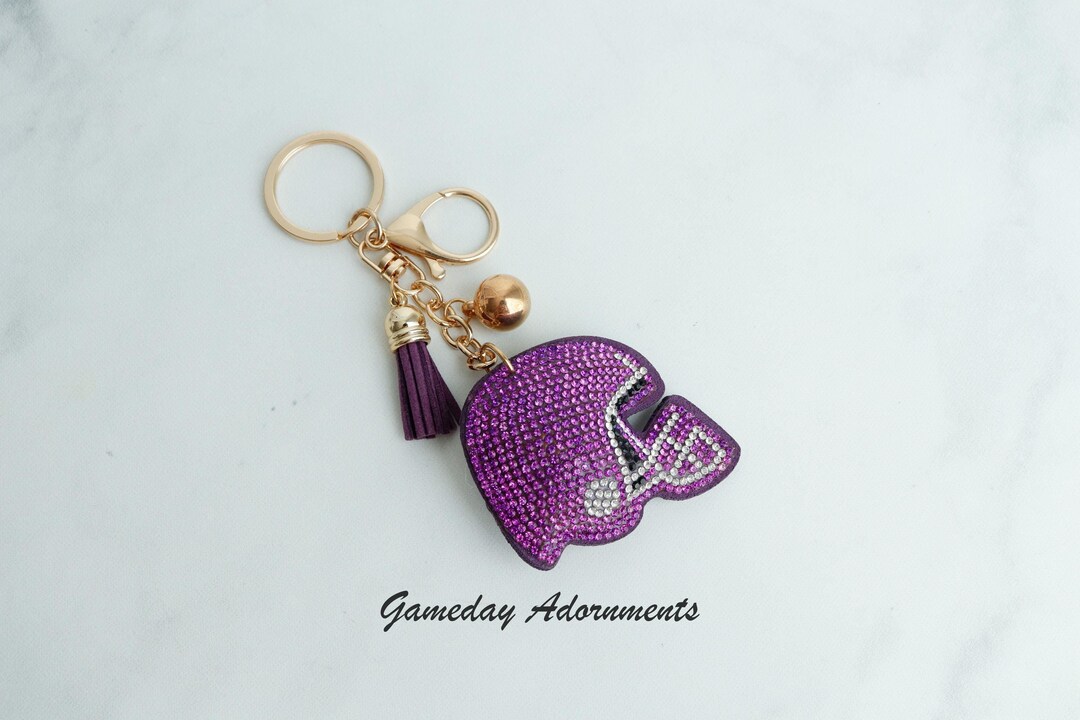 Rhinestone Purple Puffed Football Helmet Keychain, LSU Homecoming Flair ...