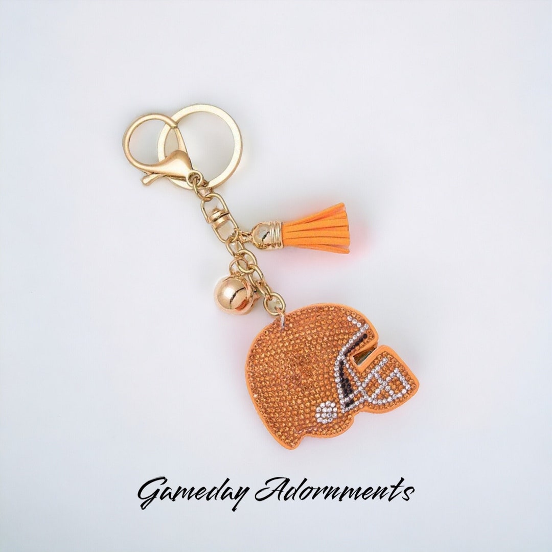 Rhinestone Orange Puffed Football Helmet Keychain, Homecoming Flair ...