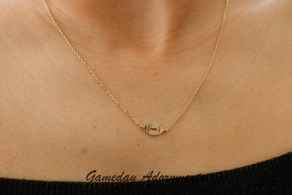 Tiny Cute Confetti Football Necklace, Dainty Gold Plated Brass Chain ...