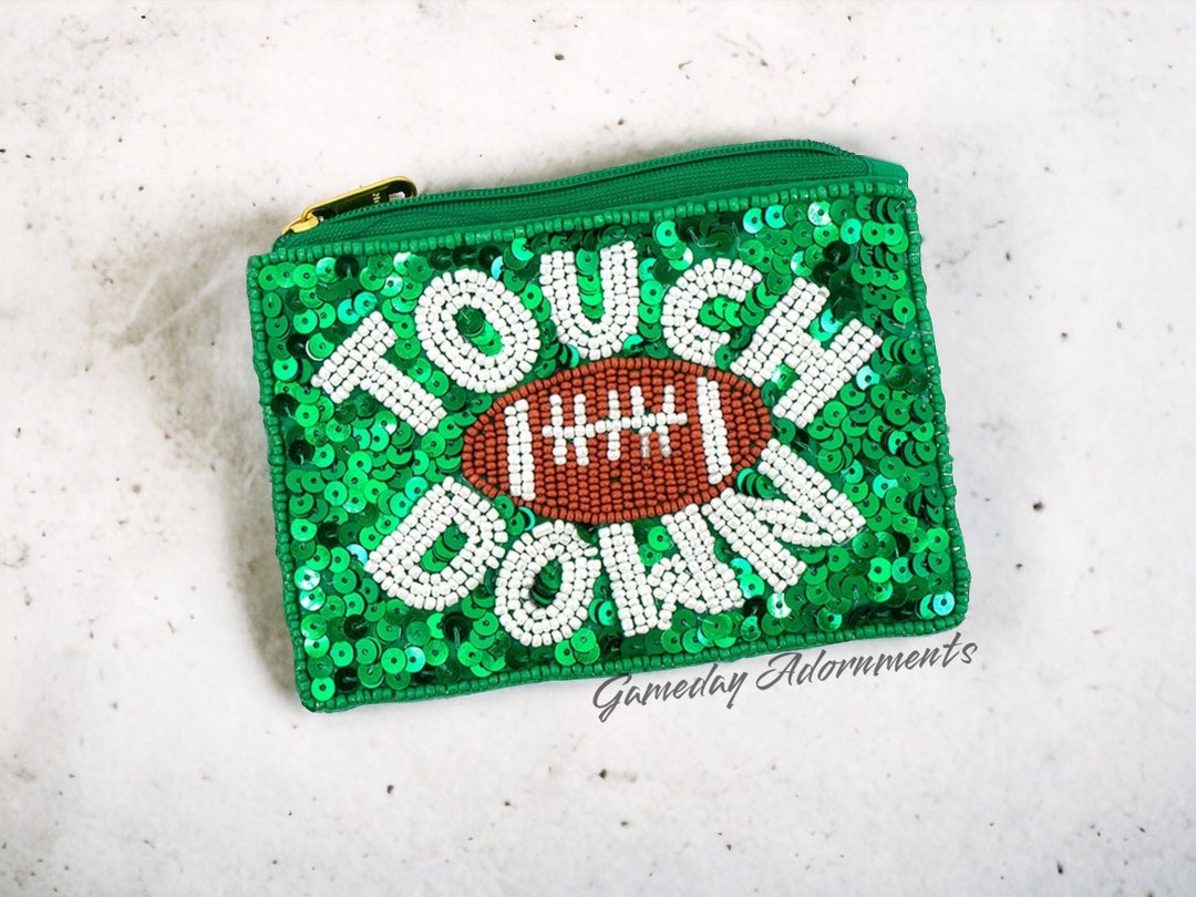 Game Day Green Sequins Beaded Football Coin Purse - Touch Down NCAA ...