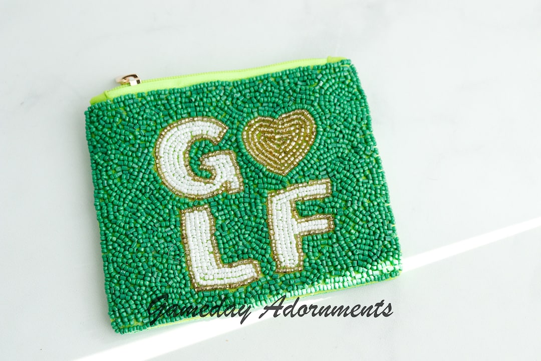 Beaded Golf Heart Coin Purse, Cute Petite Green Pouch, Makeup Bag ...