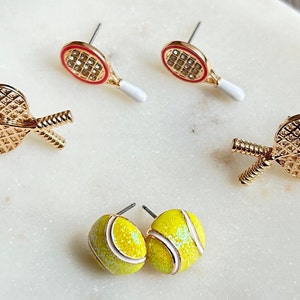 Dainty 6pc Enamel Tennis Racket Earrings Set - CZ Pink Edge Racket ...