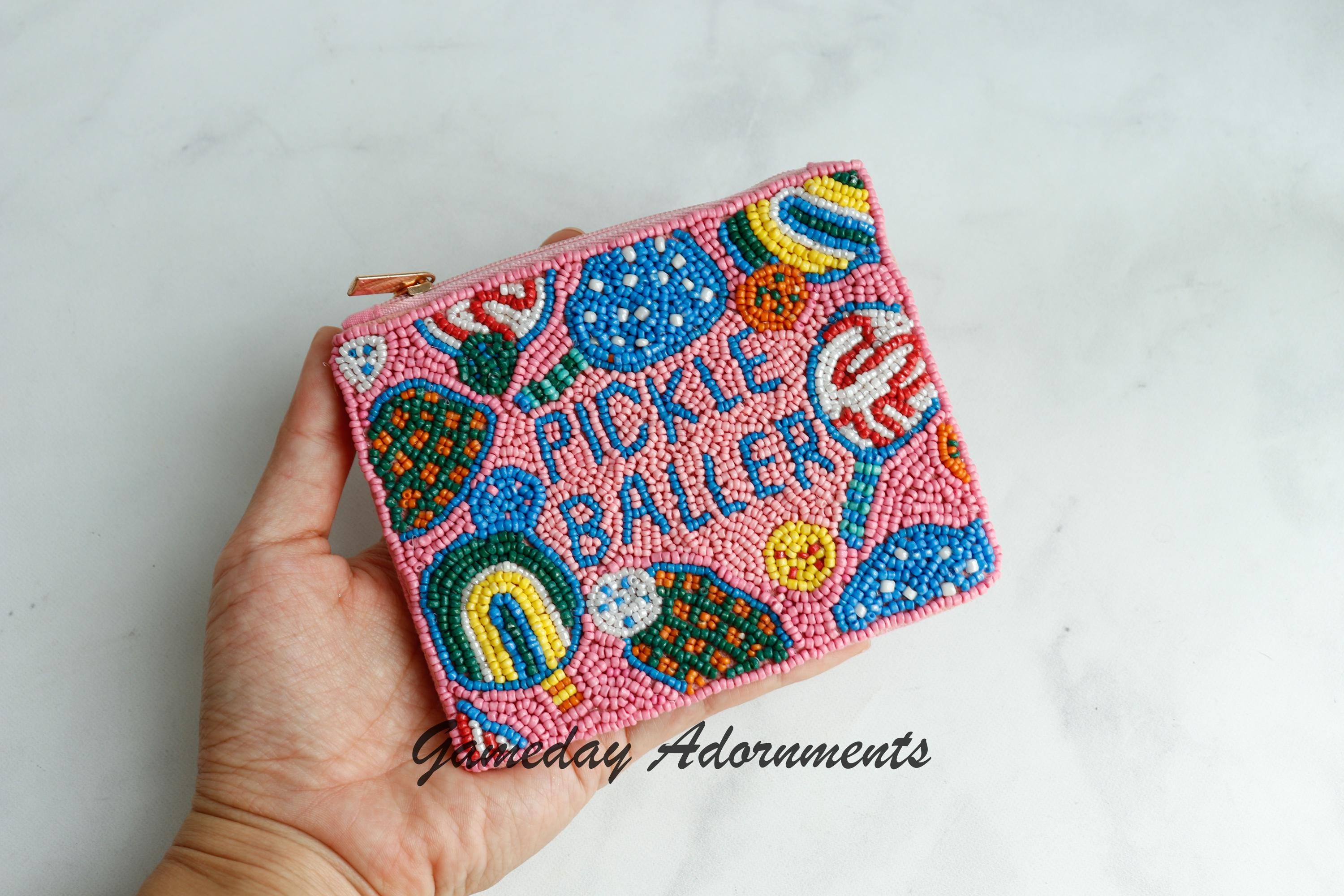 Beaded Pickle Baller Coin Wallet, Cute Travel Pouch, Dink Pickleball ...