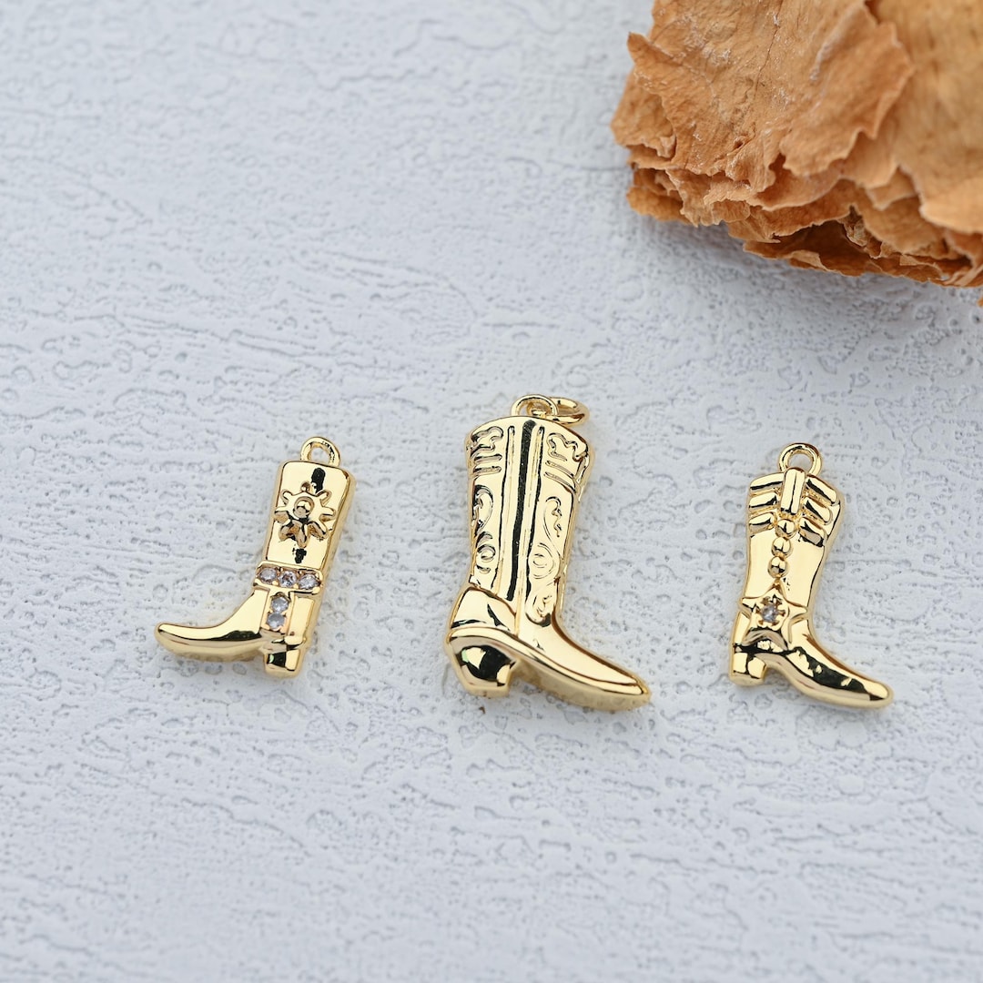 18K Gold Filled Cowboy Boots Charm Set - Western Boot Pendants With ...