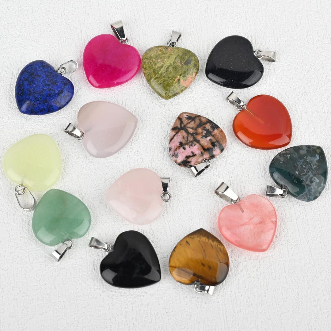 Natural Gemstone Heart Charms Crystal Stone Heart Pendant Fashion ...