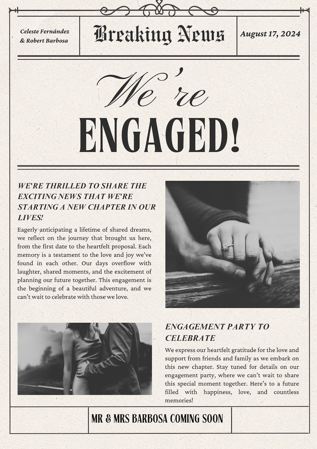 Digital Vintage Newspaper Enagagement Wedding Announcement - Etsy