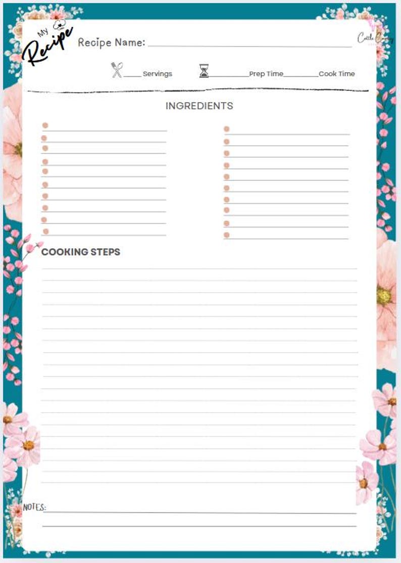 Recipe Card- Printable PDF - Etsy