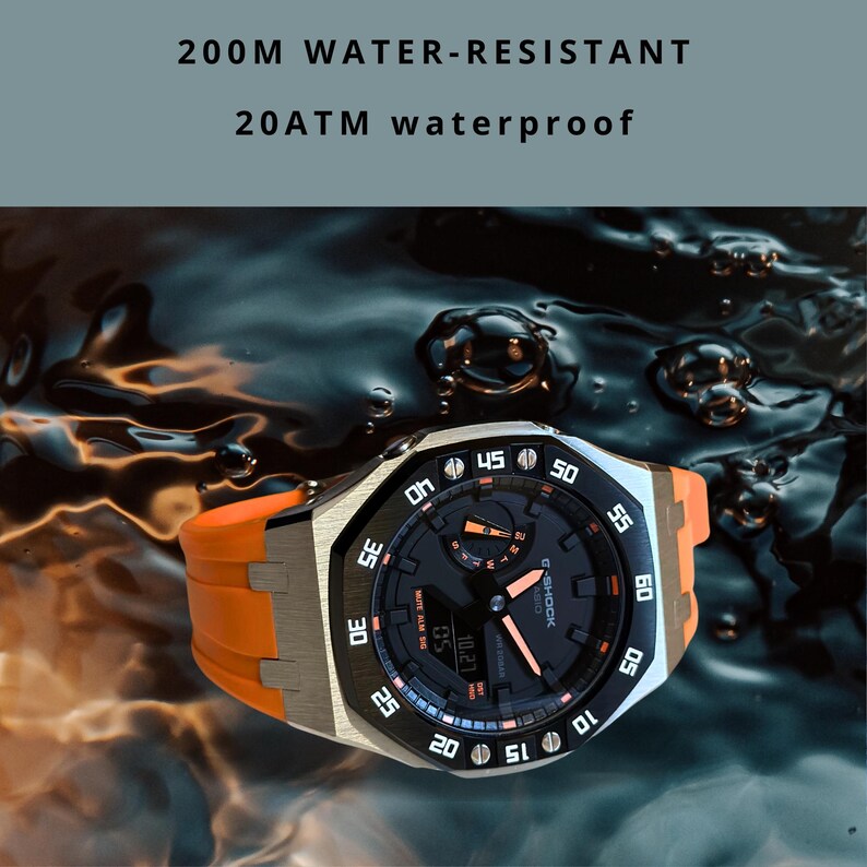 Custom G-shock GA2100 Casioak Steel Mod - Orange Silver | Modded Gshock ...