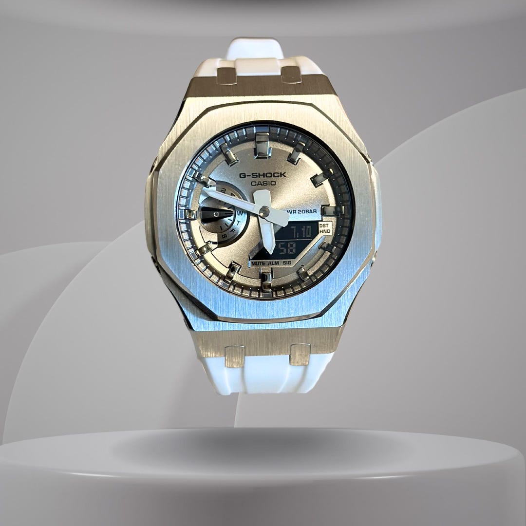 Casio G-shock GA2100 – White Silver Dial | Custom Casioak | Men's Watch ...