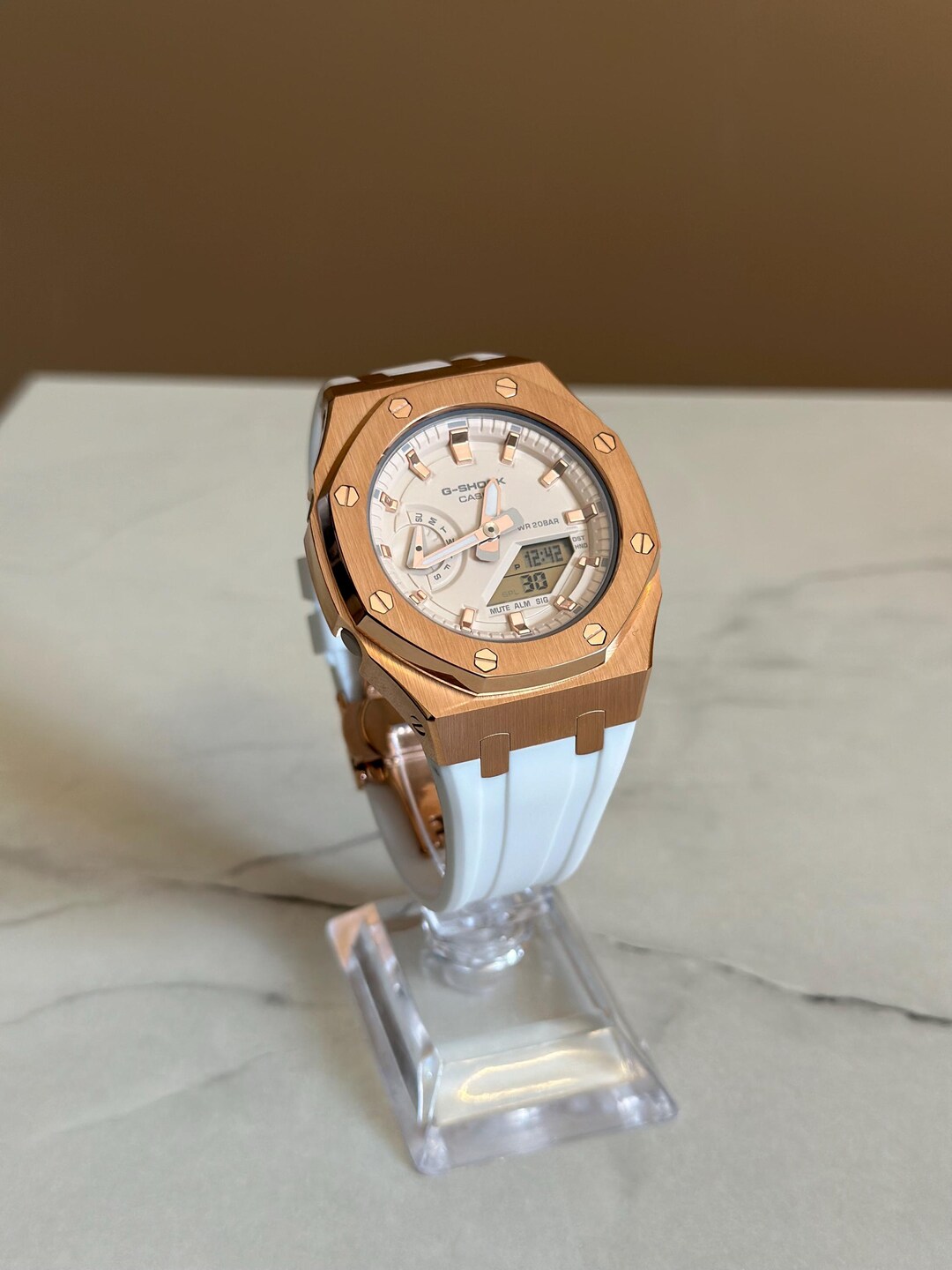 Casio G-shock Oak White Rose Gold GA-2100 Custom Casioak Women's Watch ...