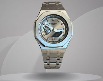 Casio G-shock GA2100 – White Silver Dial | Custom Casioak | Men's Watch ...