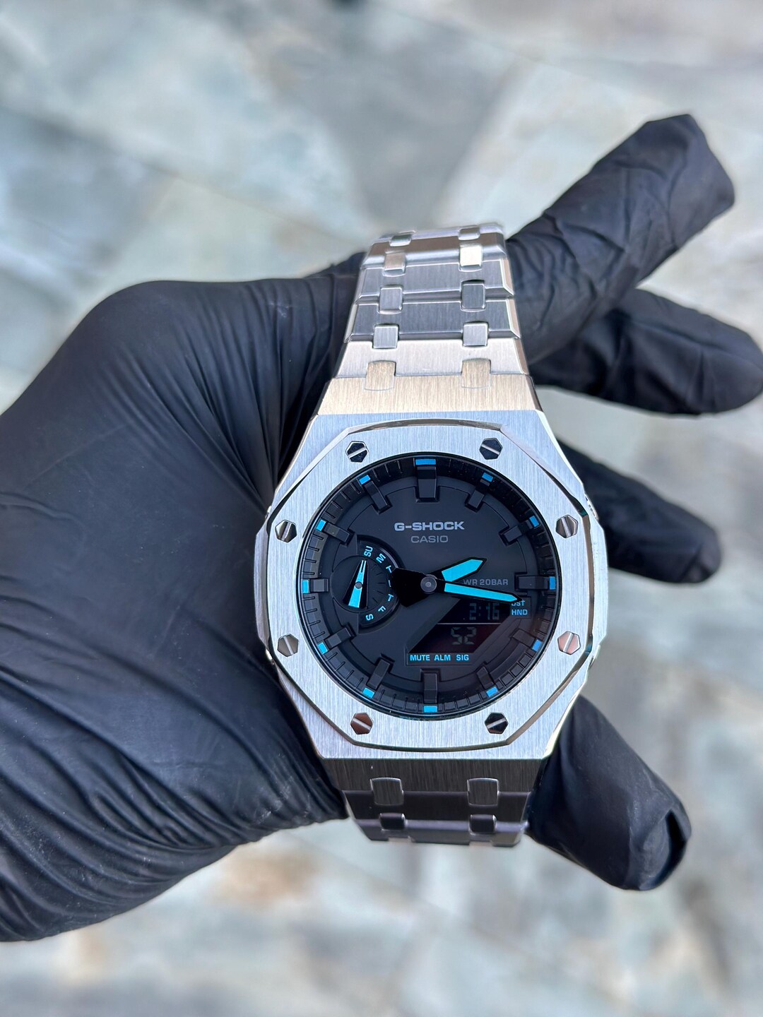 Casio G-shock Oak Mod - Silver Blue - GA-2100 Custom Casioak | Men's ...