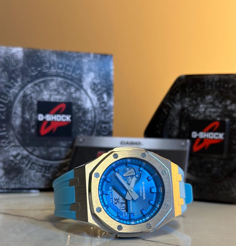 Casio G-shock Oak Blue Silver GA-2100 Custom Casioak Men's Watch - Etsy