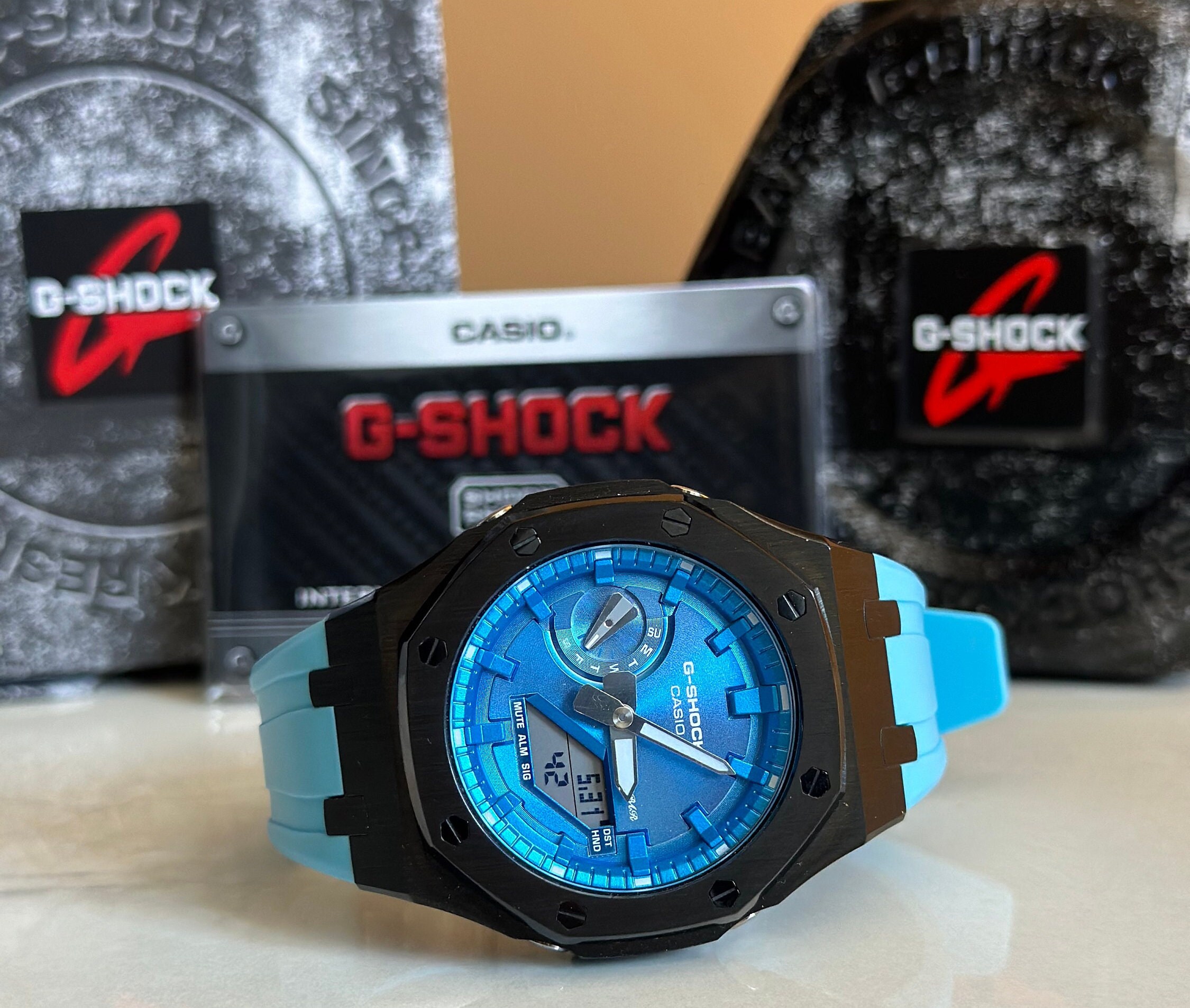Casio G-shock Oak Blue Black GA-2100 Custom Casioak Men's Watch - Etsy
