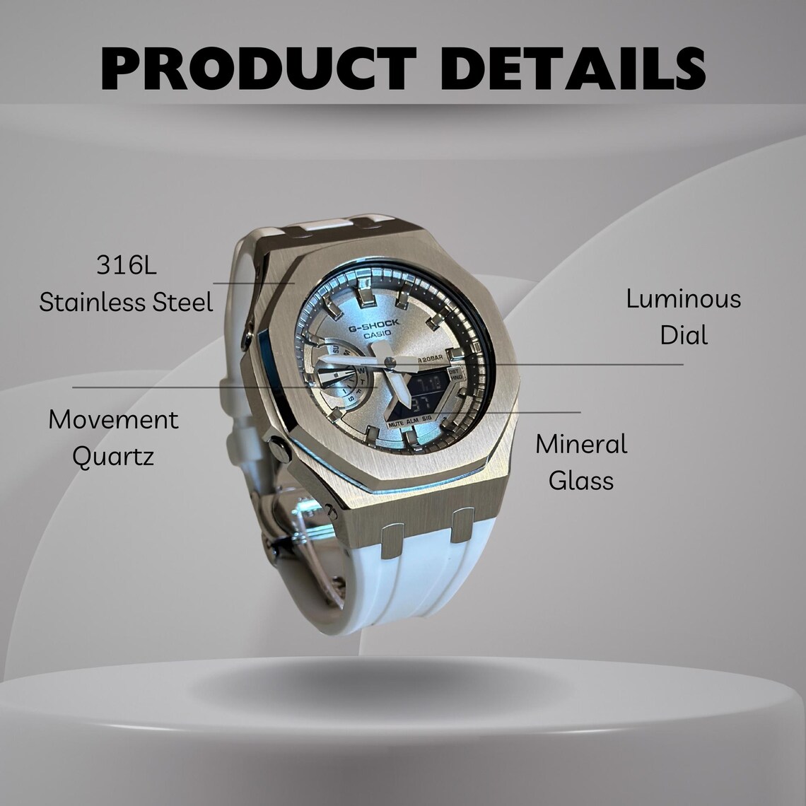 Casio G-shock GA2100 – White Silver Dial | Custom Casioak | Men's Watch ...