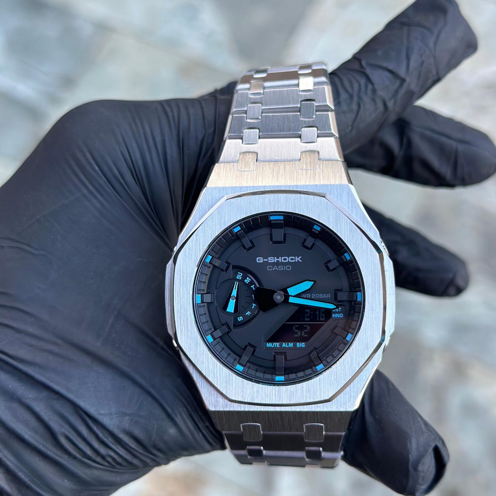 Casio G-shock GA2100 – Silver Blue | Custom Casioak | Men's Watch | Mod ...