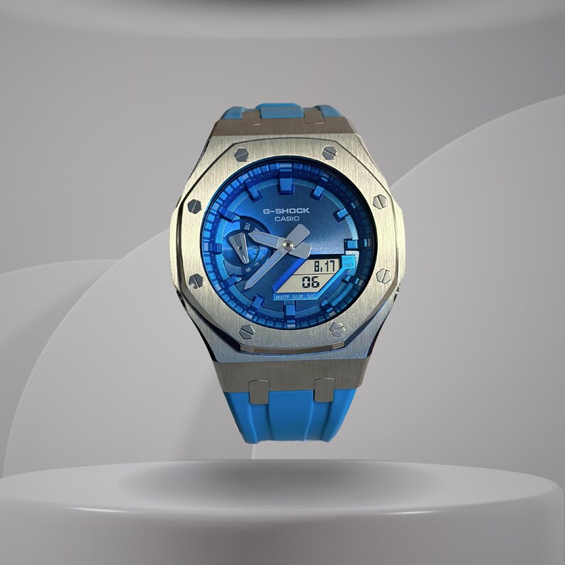 Casio G-shock Oak Mod - Blue Silver - GA-2100 Custom Casioak | Men's ...