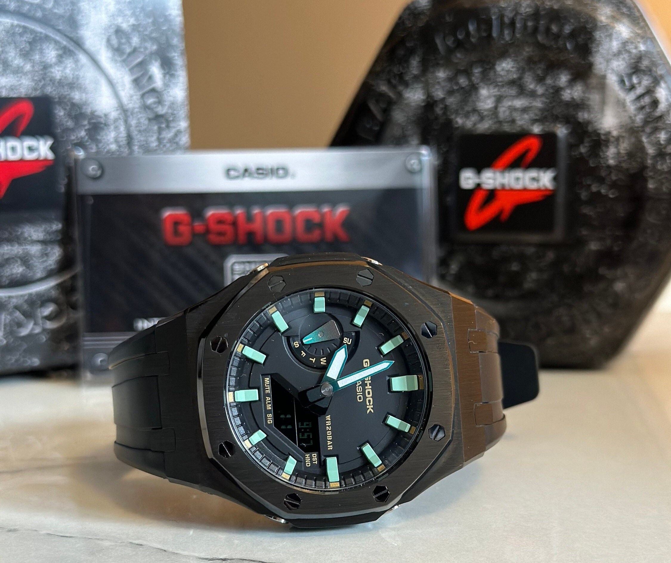 Casio G-shock Oak Black Green GA-2100 Custom Casioak Men's Watch - Etsy