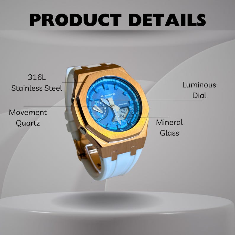 Casio G-shock GA2100 – White Blue Rose Gold | Custom Casioak | Men's ...