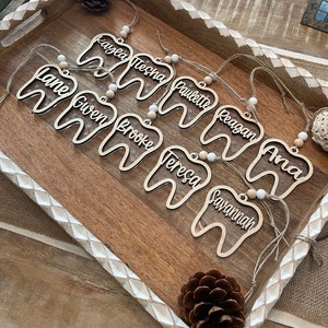 Personalized Custom Wood & Acrylic Tooth Ornament, Custom Name Gift Tag ...