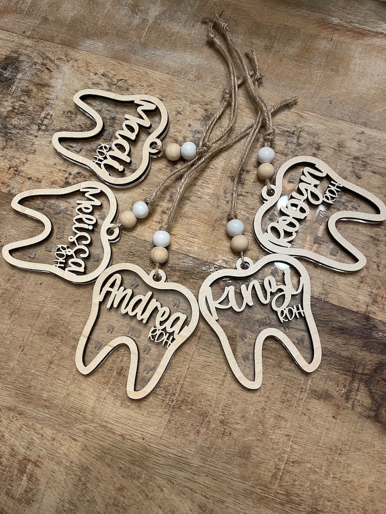 Personalized Custom Wood & Acrylic Tooth Ornament, Custom Name Gift Tag ...
