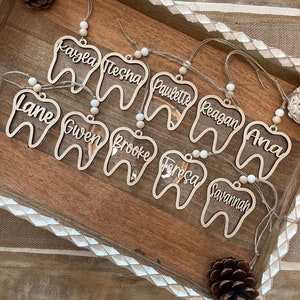 Personalized Custom Wood & Acrylic Tooth Ornament, Custom Name Gift Tag ...