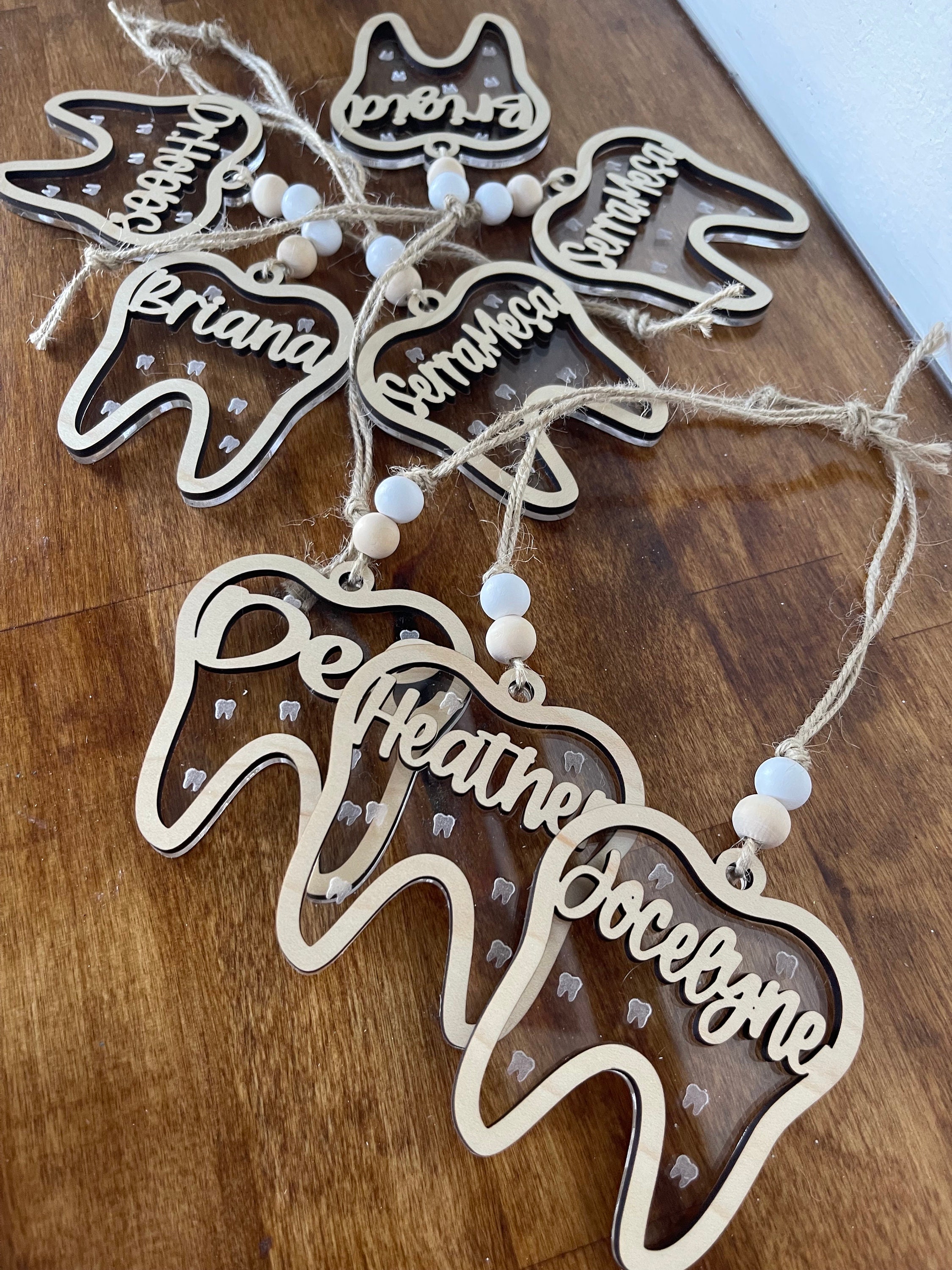 Personalized Custom Wood & Acrylic Tooth Ornament, Custom Name Gift Tag ...