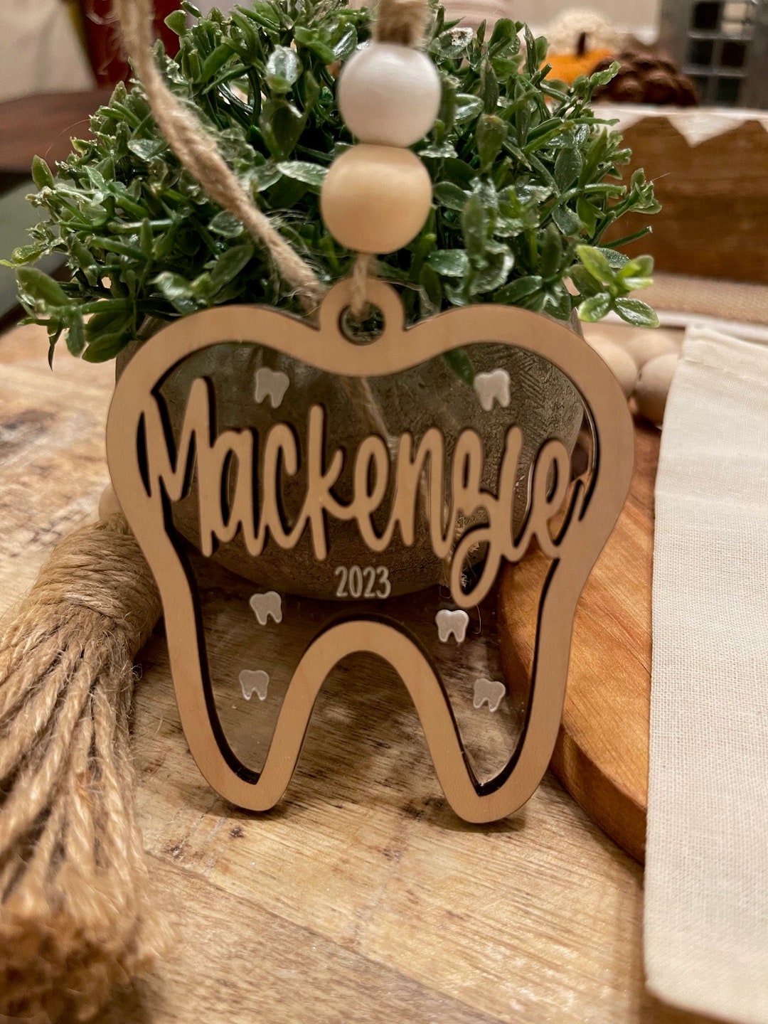 Personalized Custom Wood & Acrylic Tooth Ornament, Custom Name Gift Tag ...