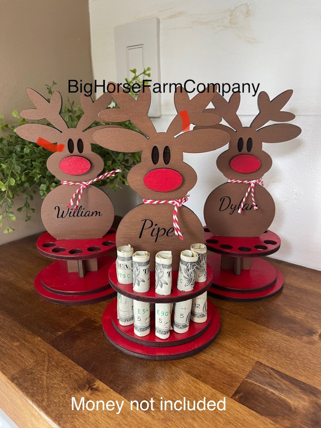 Freestanding Rudolph the Red Nose Reindeer Wooden Money Tree Money ...