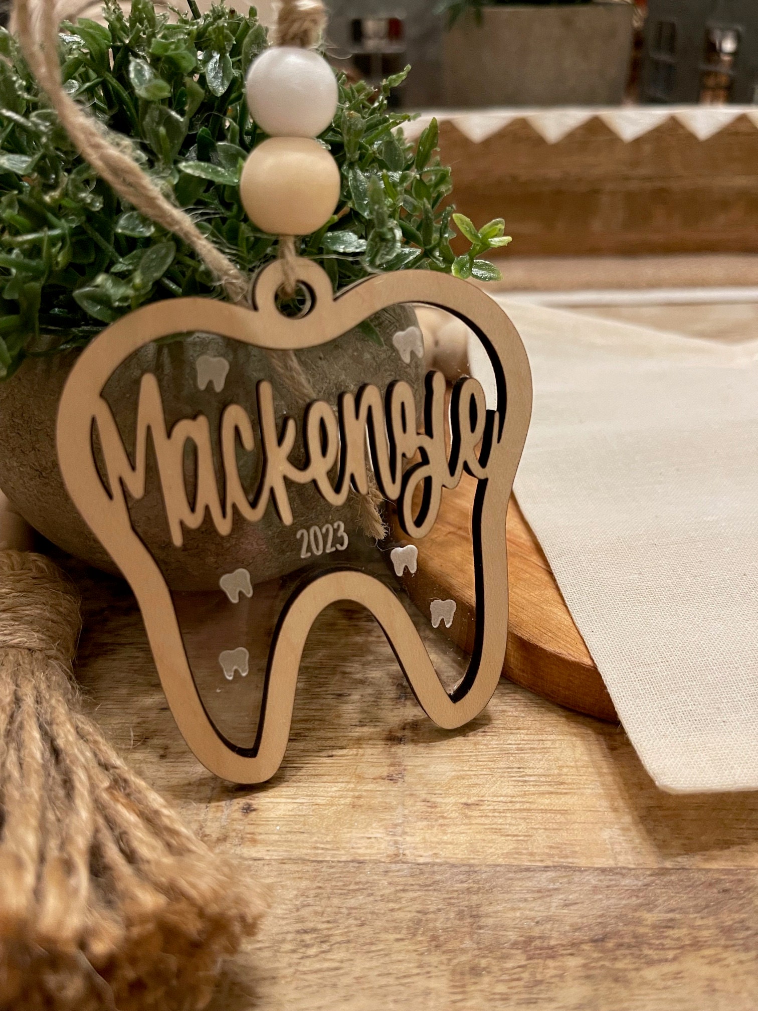 Personalized Custom Wood & Acrylic Tooth Ornament, Custom Name Gift Tag ...