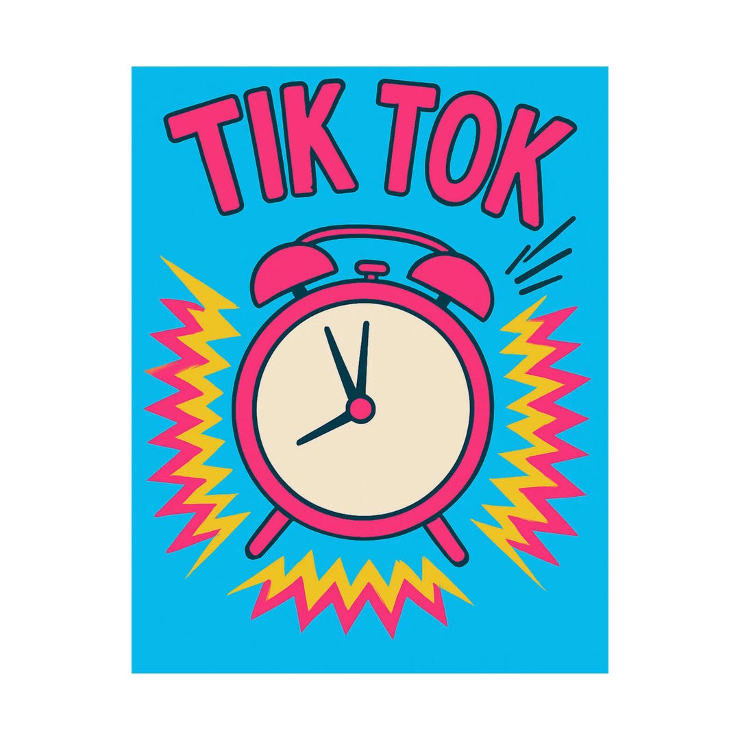 Matte Art Poster. Tik Tok Clock Illustration. Modern Graphic Wall Art ...