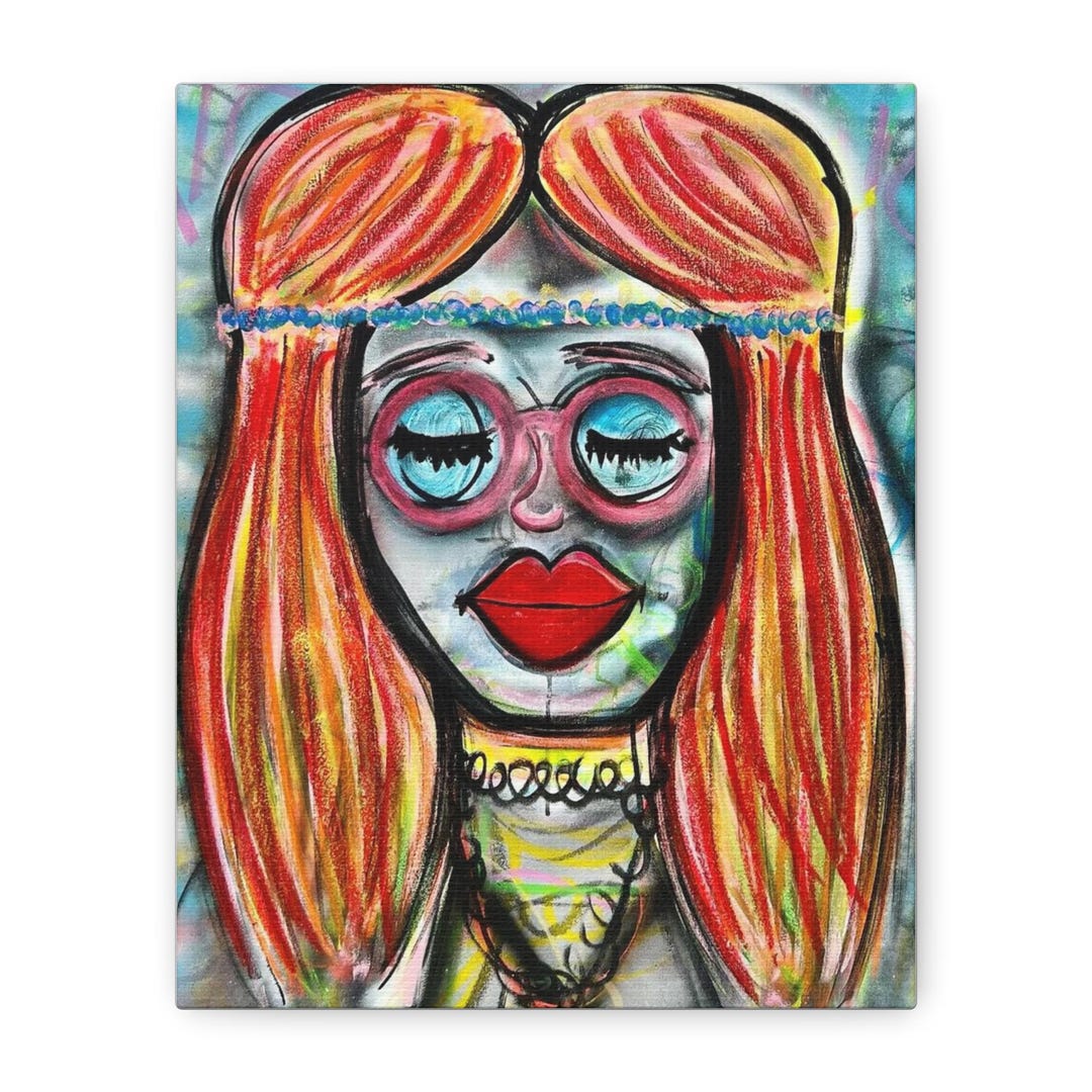 Canvas Print, HIPPIE WOMAN, Bold Graffiti Style Red Pop Art Wall Decor ...