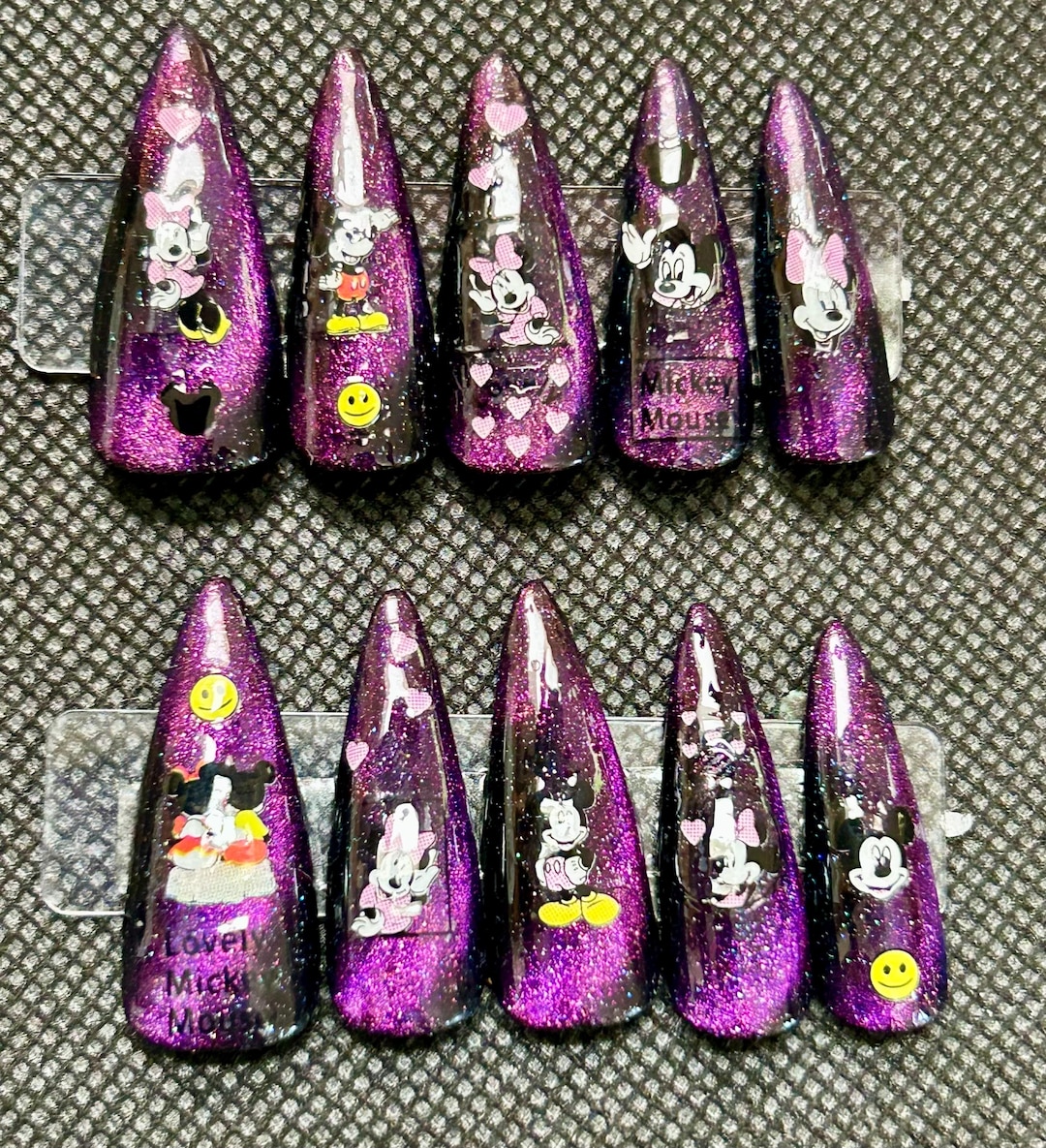 Purple Cat Eye Mickey and Minnie Mouse Press on Nails - Etsy