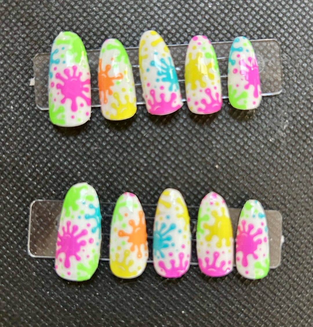 Oval Neon Paint Splatter Press on Naila - Etsy