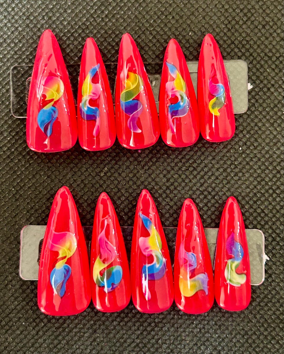 Hot Pink Rainbow Smoke Press on Nails - Etsy