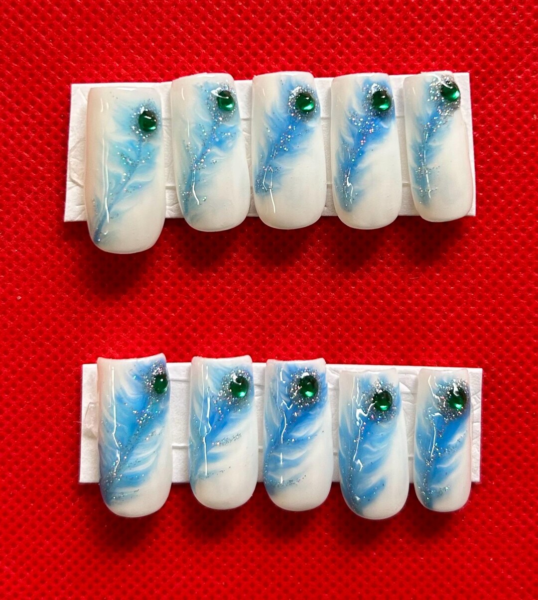 White Peacock Feather Press on Nails - Etsy